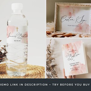 Blush Pink & Gold Baptism Template Bundle, Printable Rose Watercolor ...