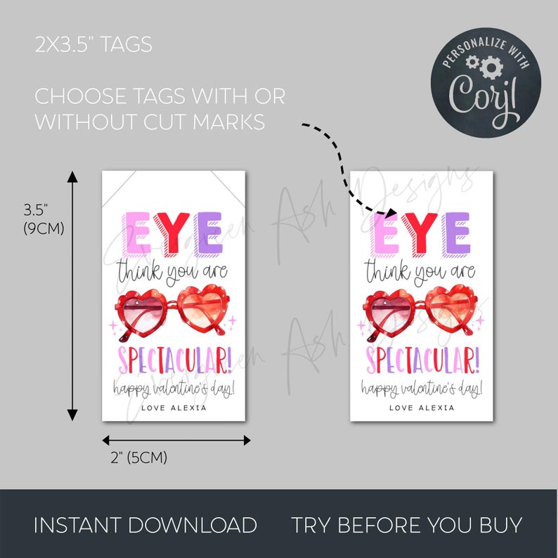 Editable Sunglasses Valentine's Day Gift Tag Template, Printable Eye ...