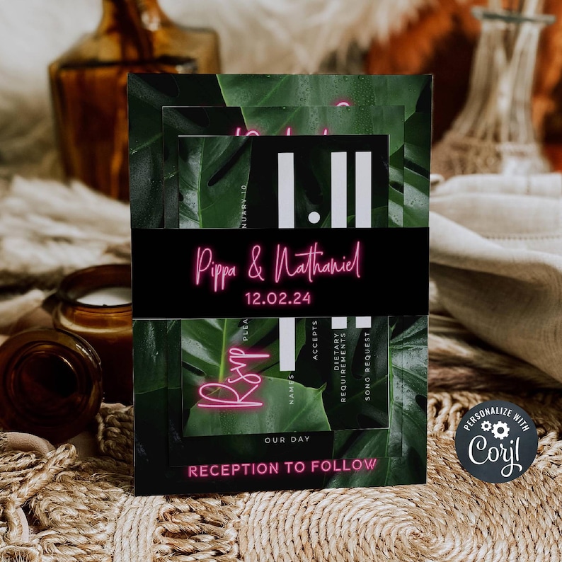 Neon Tropical Belly Band Template, Printable Beach Destination Wedding ...
