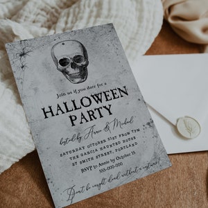 Classic Skull Halloween Party Invitation Template, Printable Adult ...