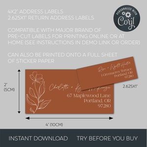 Terracotta Floral Address Label Template, Printable Copper Envelope ...