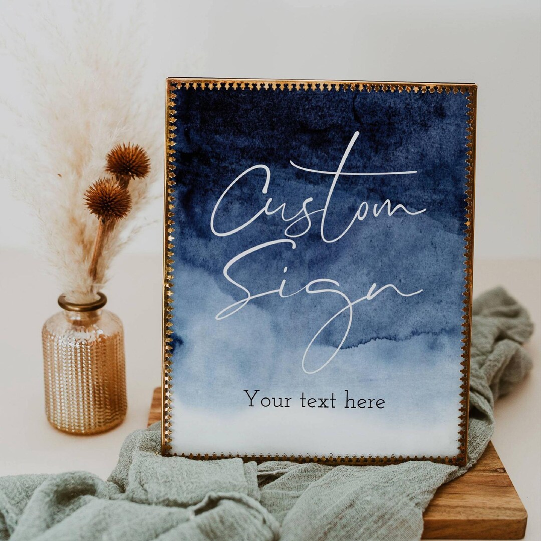 Navy Watercolor Custom Sign Template, Printable Wedding Personalized ...