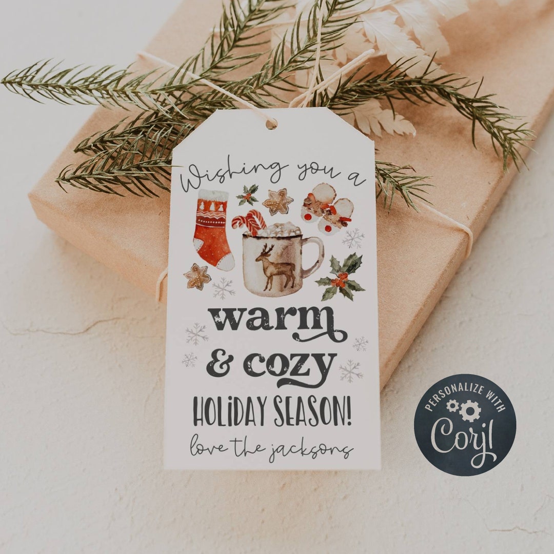 Warm & Cozy Christmas Gift Tag Template, Printable Winter Holiday Favor ...
