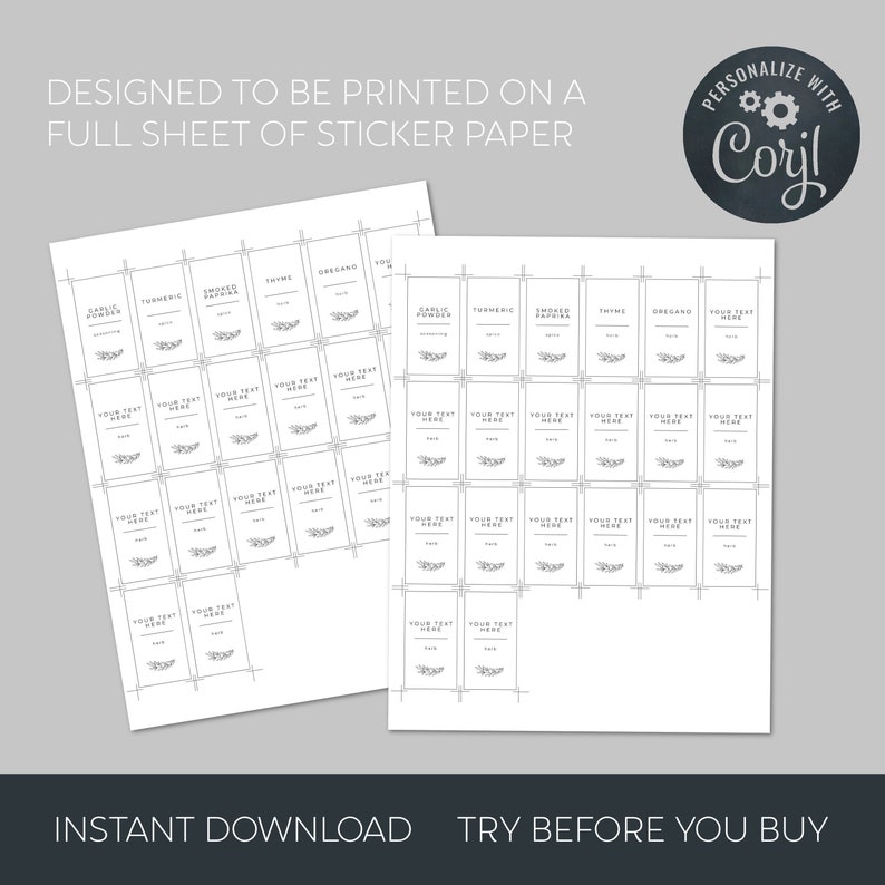 Printable Spice Jar Labels Editable Rectangular Spice Labels - Etsy UK