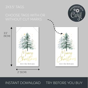 Christmas Pine Tree Gift Tag Template, Printable Holiday Favor Tag ...