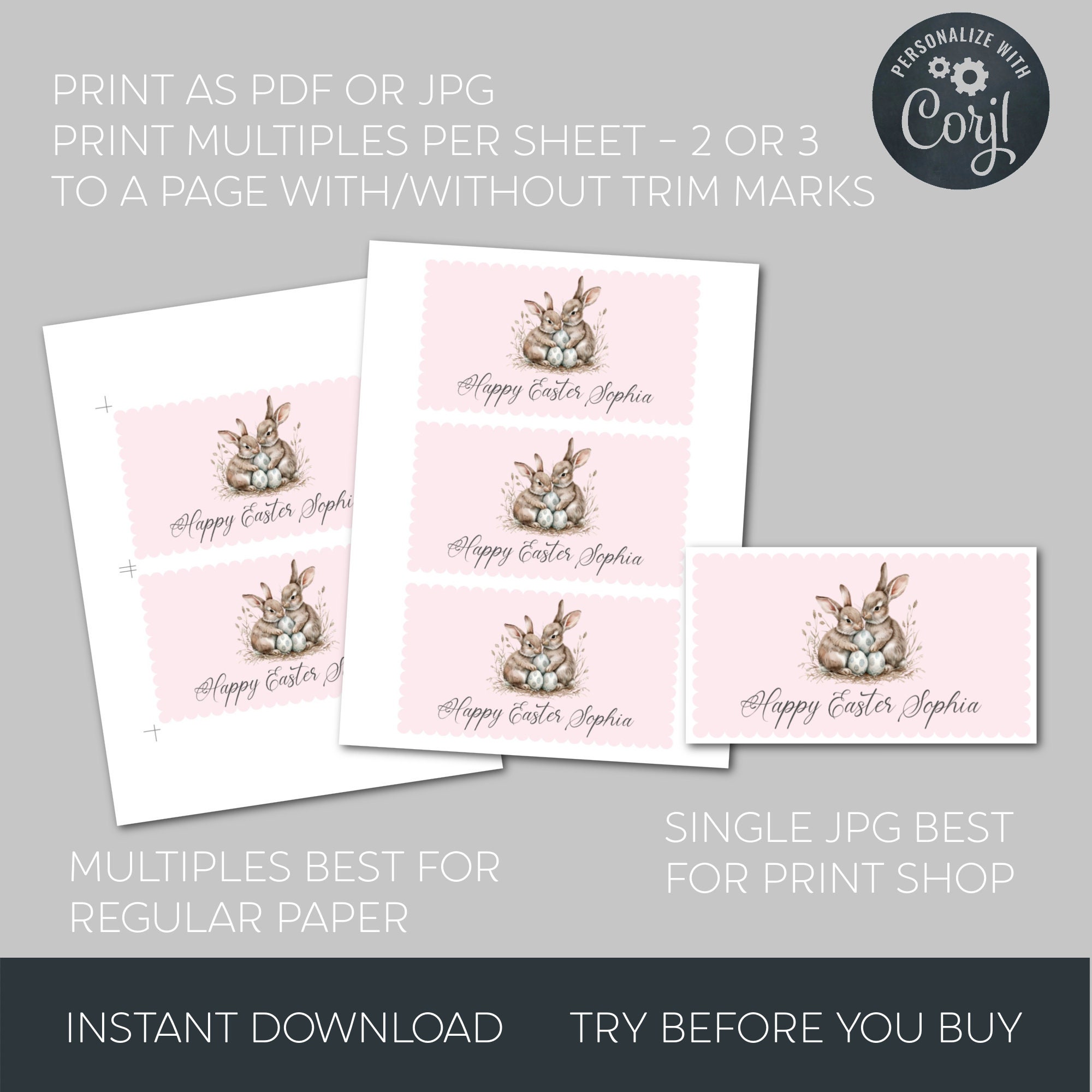 Easter Bunnies Gable Box Label Template, Printable Easter Treat Box ...