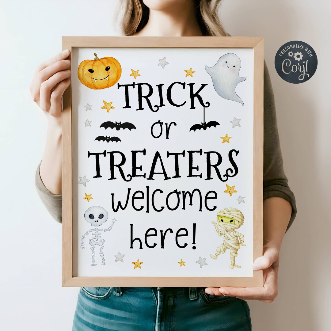 Halloween Trick or Treat Door Sign Template, Printable Trick or ...