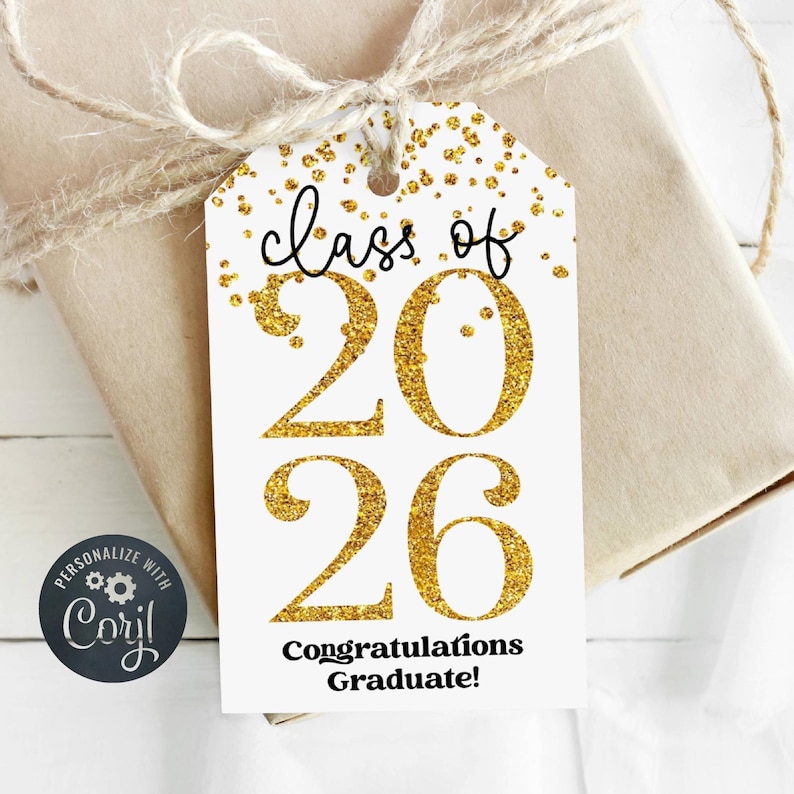 Graduation Class of 2026 Gift Tag Template, Printable Grad Party Favor ...