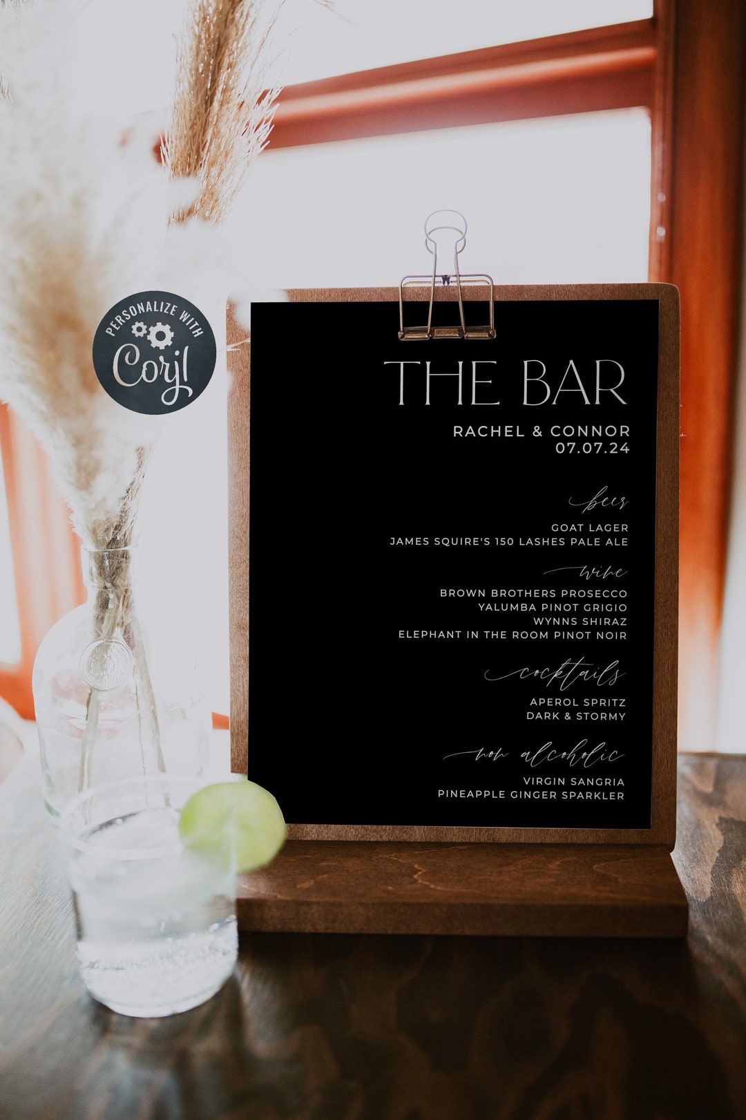 Classic Black Bar Menu Template, Printable Modern Elegant Wedding ...
