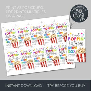 Back to School Popcorn Gift Tag Template, Printable First Day Just ...
