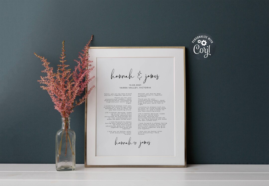 Modern Wedding Vows Keepsake Template Printable Vows - Etsy