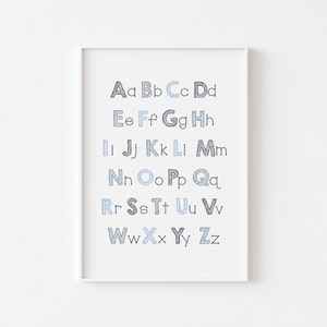 Navy Blue Alphabet Poster, Printable ABC Kids Art, Pastel Educational ...