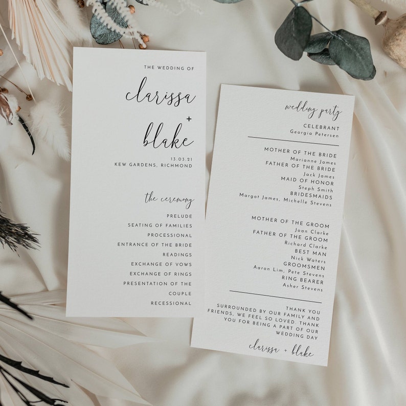 Minimalist Script Wedding Program Template Printable Modern - Etsy