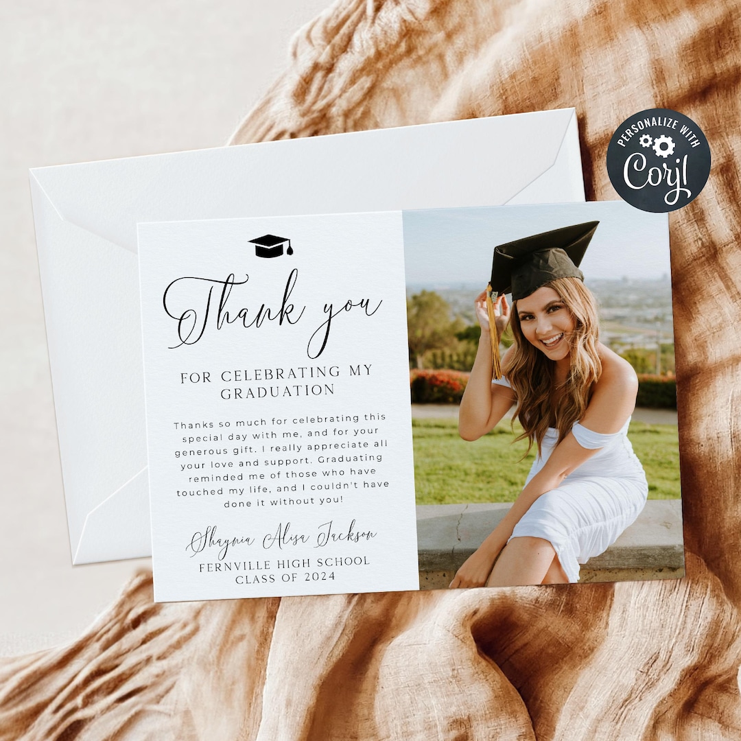 Graduation Photo Thank You Card Template, Printable Minimal Graduate ...