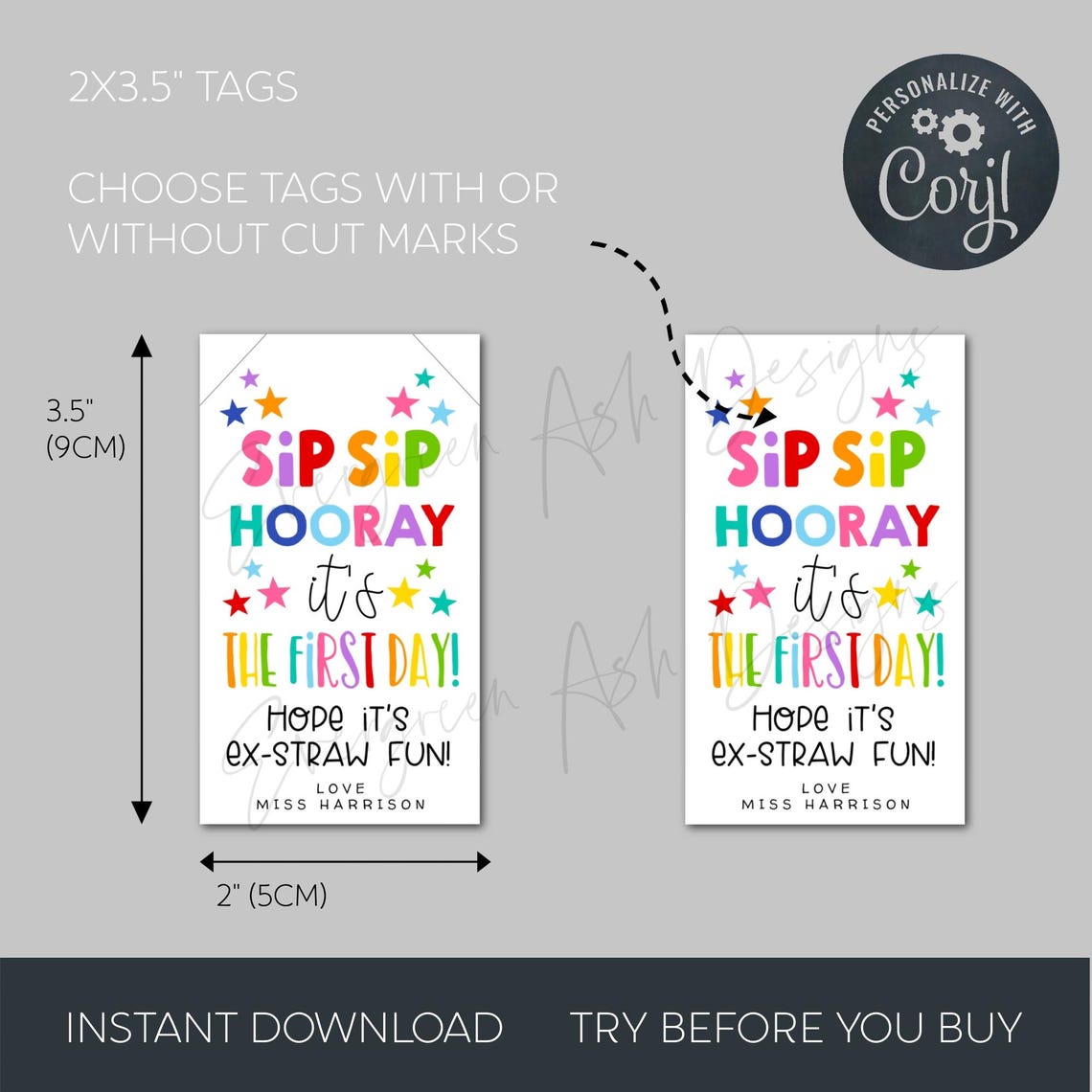 Sip Sip Hooray It's the First Day Gift Tag Template, Printable Back to ...
