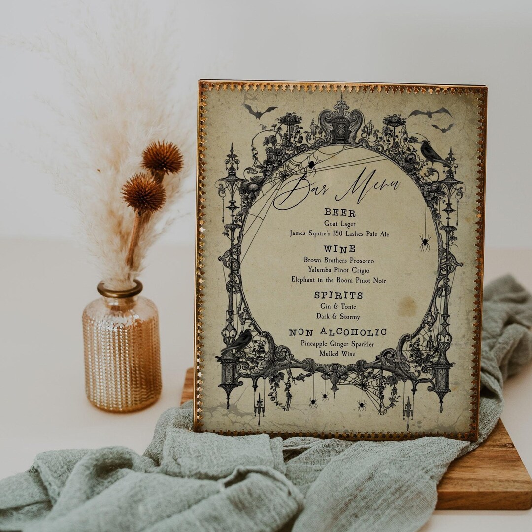 Halloween Gothic Frame Bar Menu Template, Printable Vintage Wedding ...