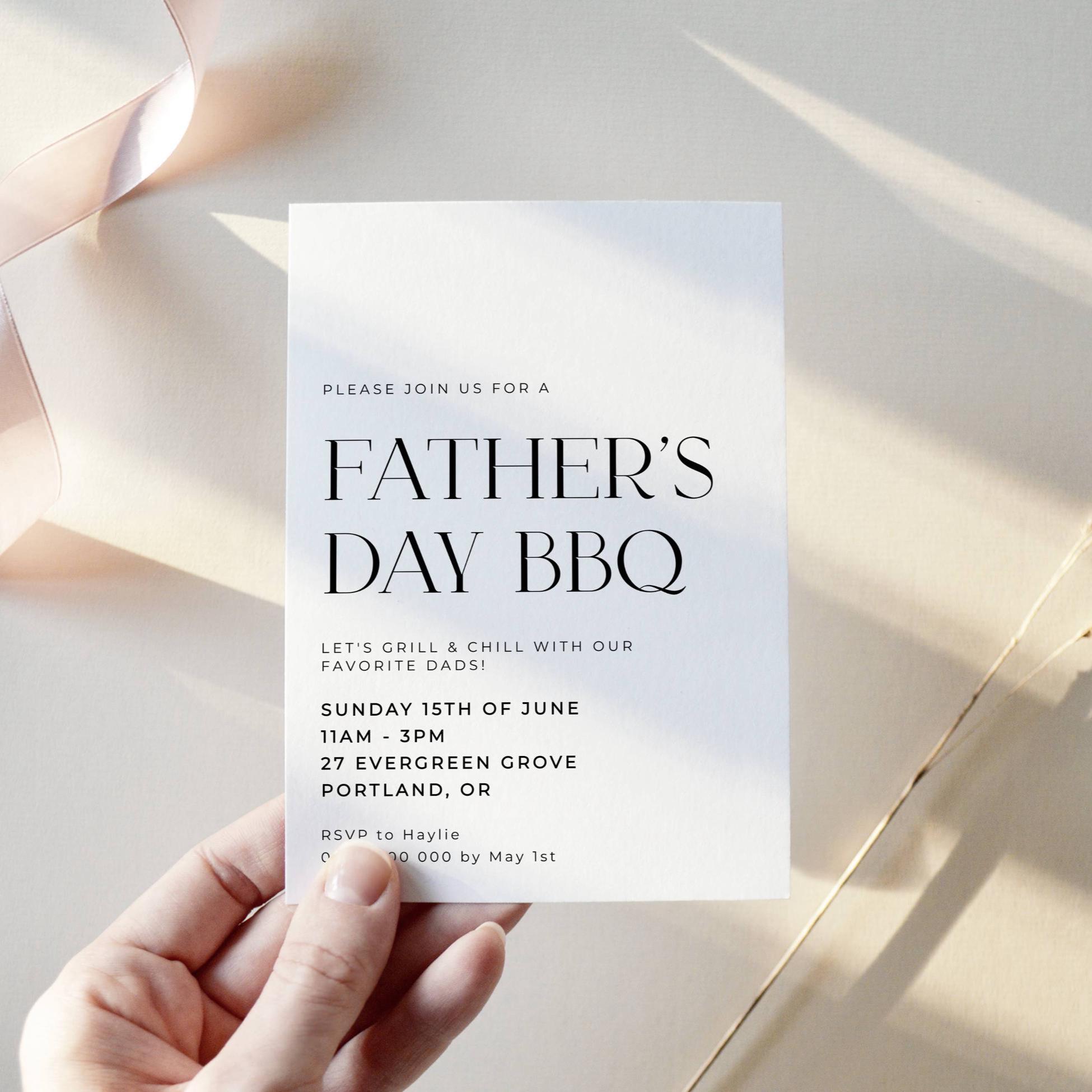 Father's Day BBQ Invitation Template, Printable Minimalist Grill ...