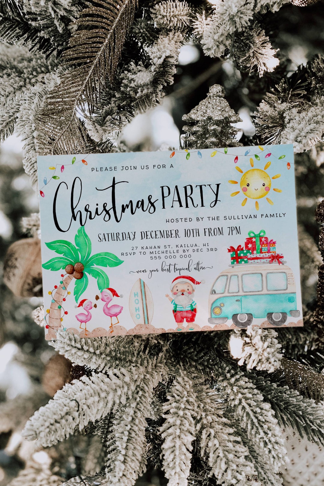 Tropical Christmas Party Invitation Template, Printable Summer Fun ...