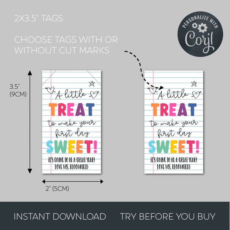 Back to School Gift Tag Template, Printable Class Favors, Editable A ...