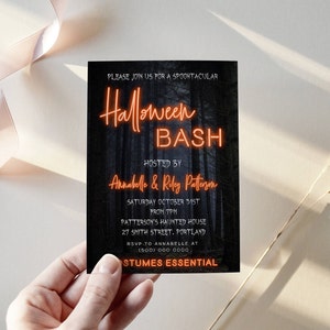 Neon Halloween Bash Party Invitation Template, Editable Adult Halloween ...
