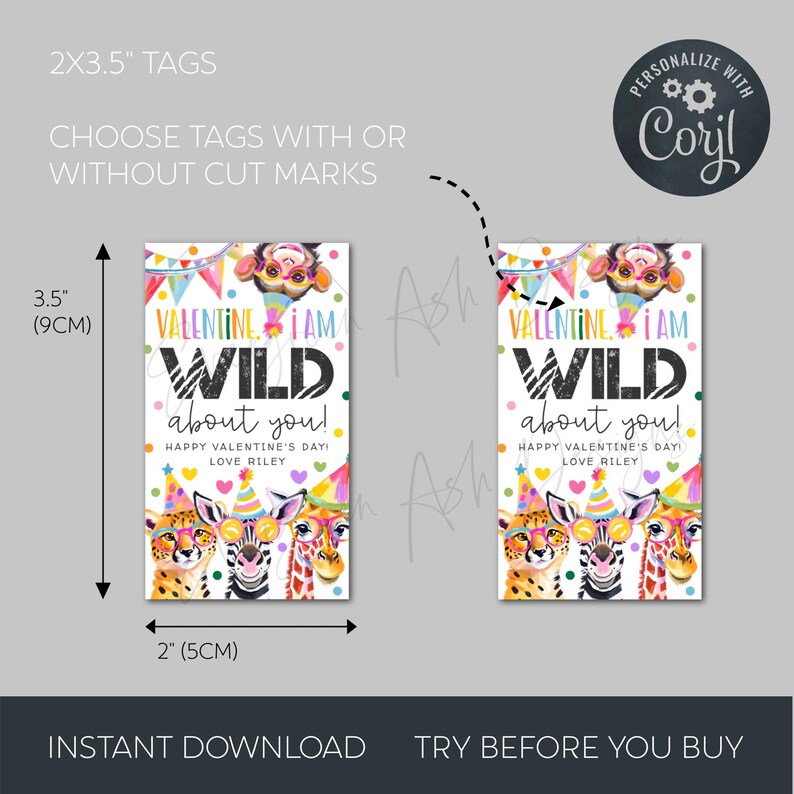 Wild Animals Valentine's Day Gift Tag Template, Printable Safari Party ...