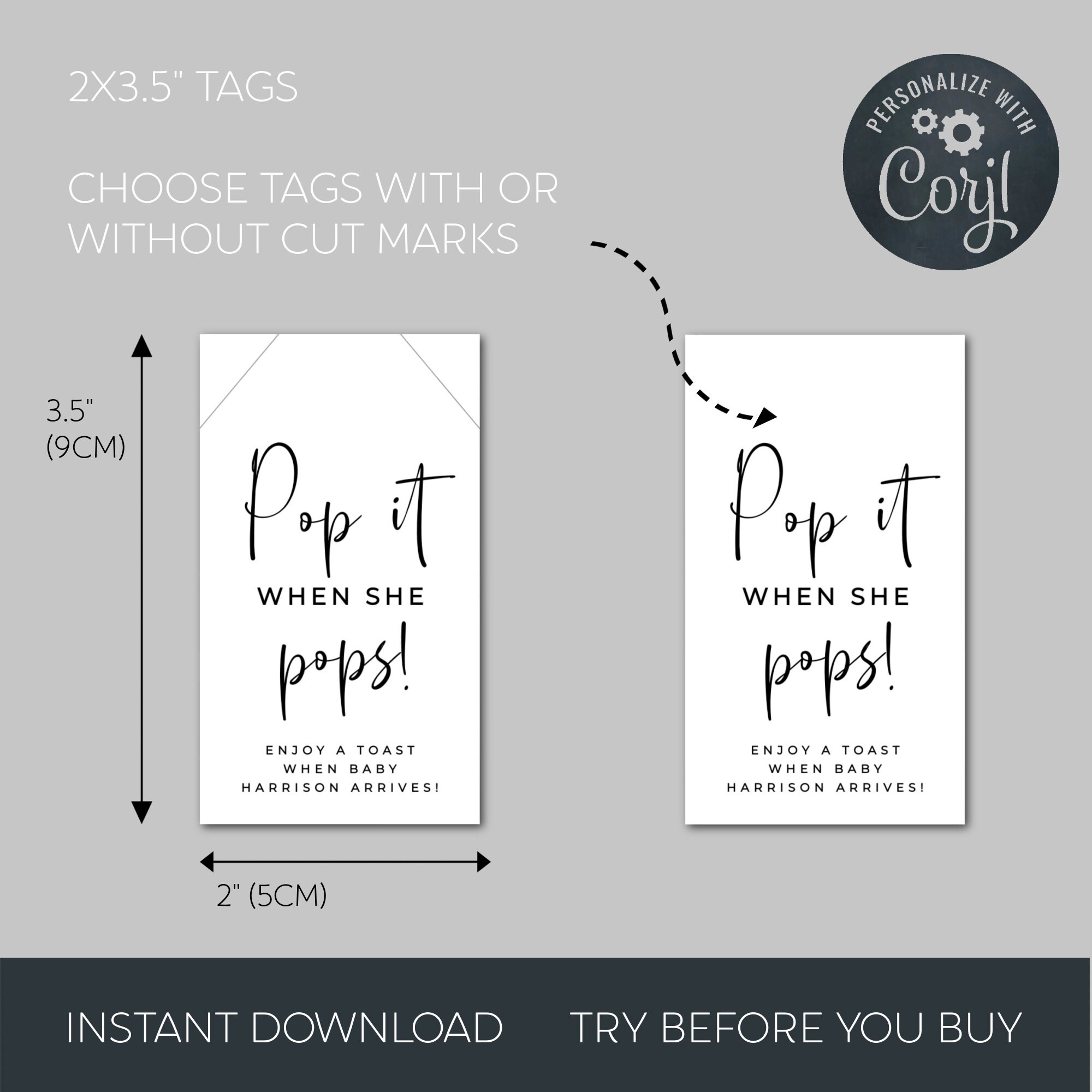 Pop It When She Pops Tag Template Printable Modern Baby - Etsy Canada