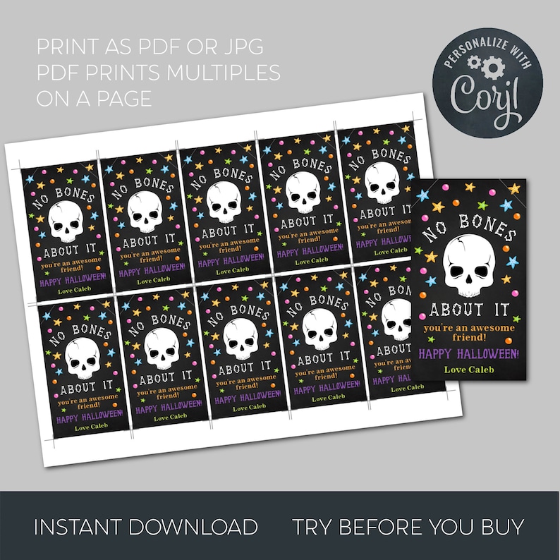 No Bones About It Halloween Gift Tag Template, Printable Halloween ...