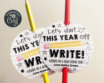 Back to School Pencil Round Gift Tag Template, Printable Let's Start ...