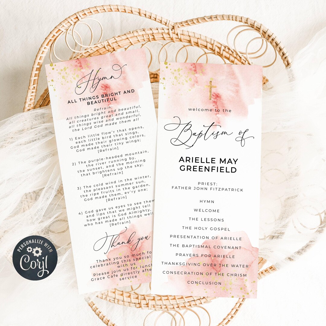Blush & Gold Baptism Program Template, Printable Girls Christening ...