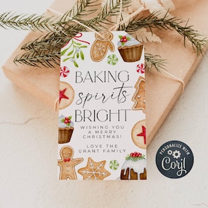 Baking Spirits Bright Christmas Gift Tag Template, Printable Holiday ...