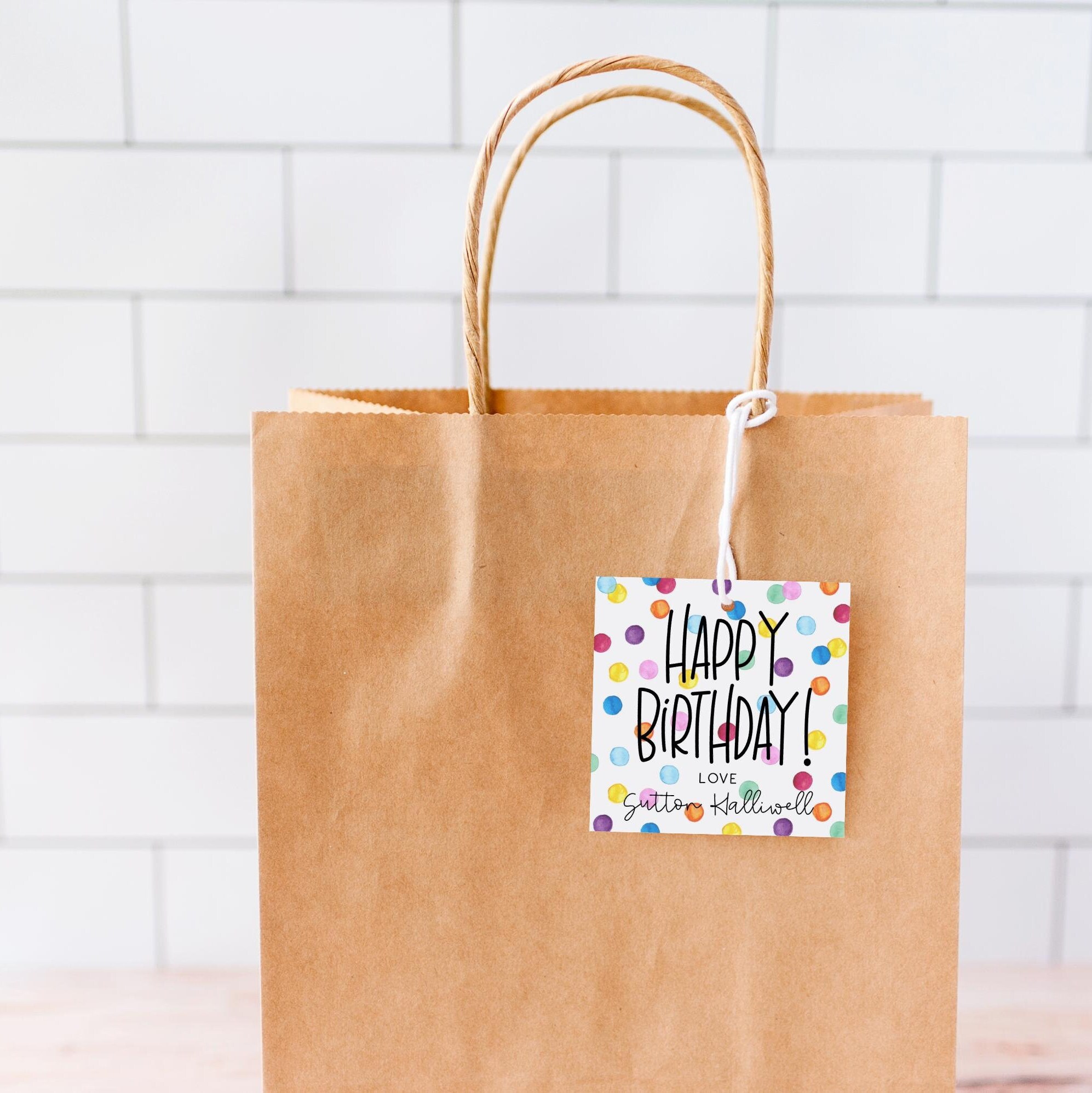 Happy Birthday Favor Tag Template, Printable Rainbow Spots Square Party ...