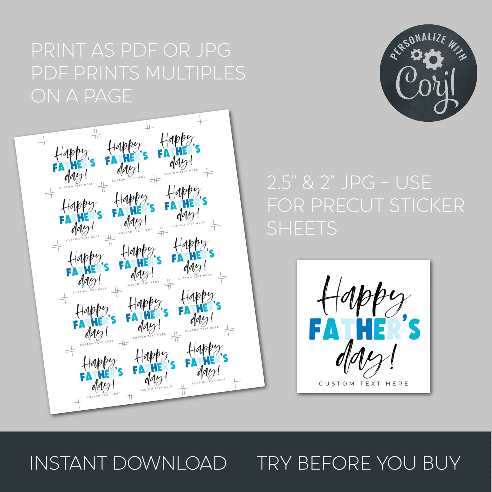 Happy Father's Day Gift Tag Template, Printable Square Favor Tag for ...