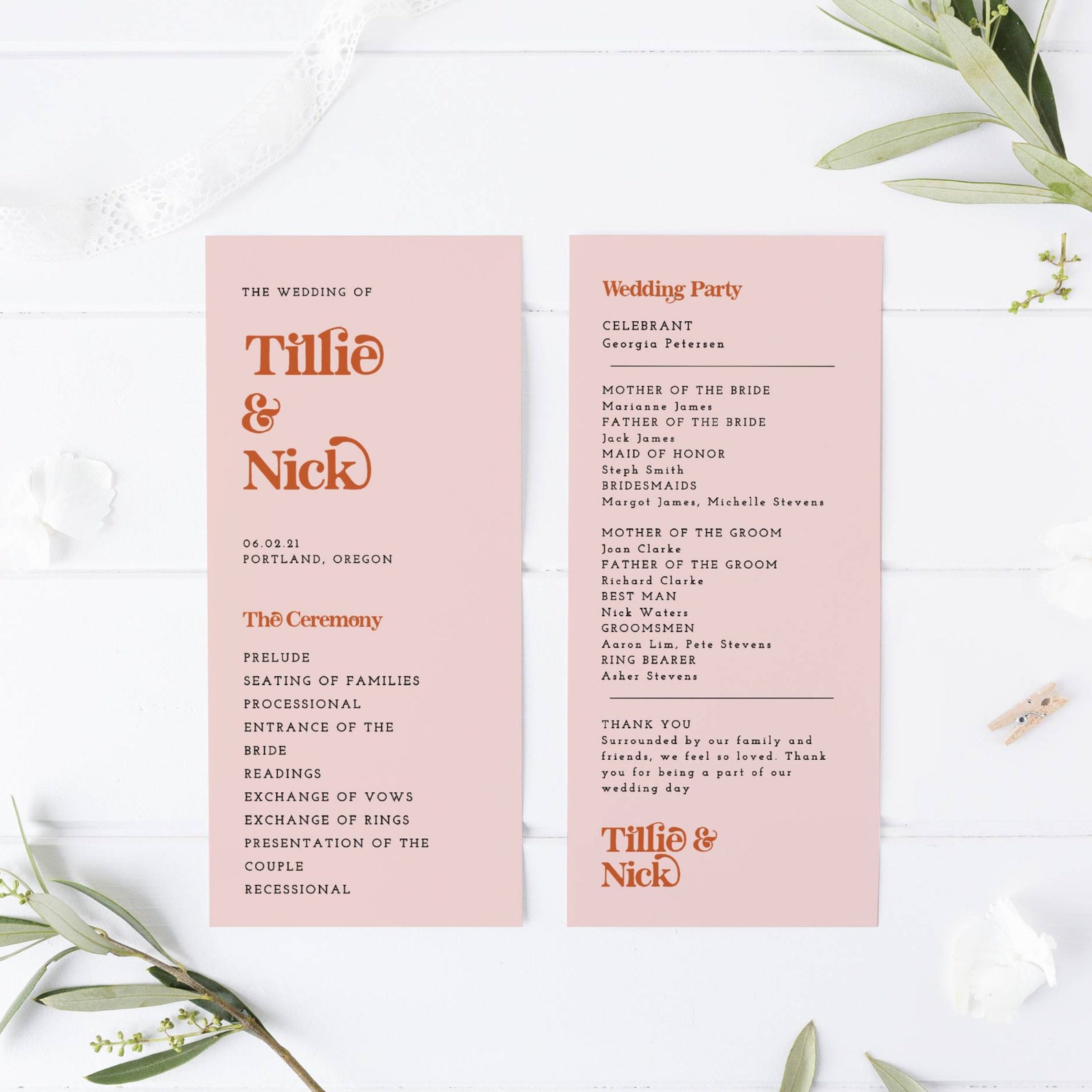 Retro Wedding Program Template Printable Peach & Rust - Etsy