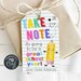 Take Note Back to School Gift Tag Template, Printable First Day of ...