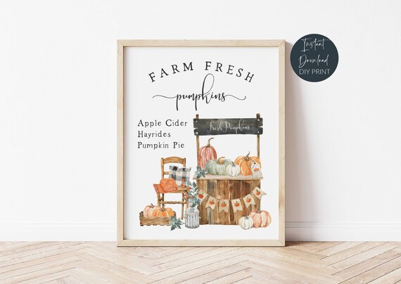 Farm Fresh Pumpkins Printable Wall Art Fall Pumpkin Harvest - Etsy