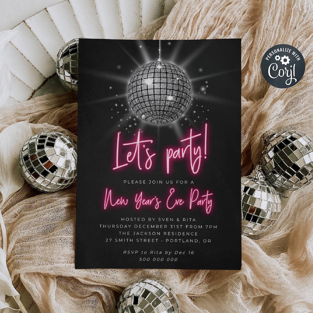 Disco Ball New Year's Eve Invite Template, Printable NYE Neon ...