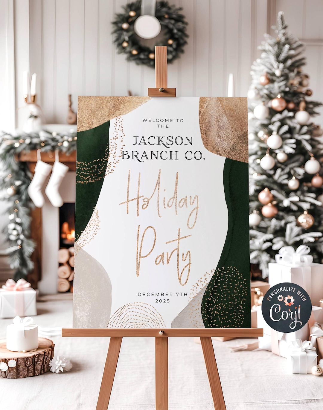 Modern Holiday Party Welcome Sign Template, Printable Abstract ...