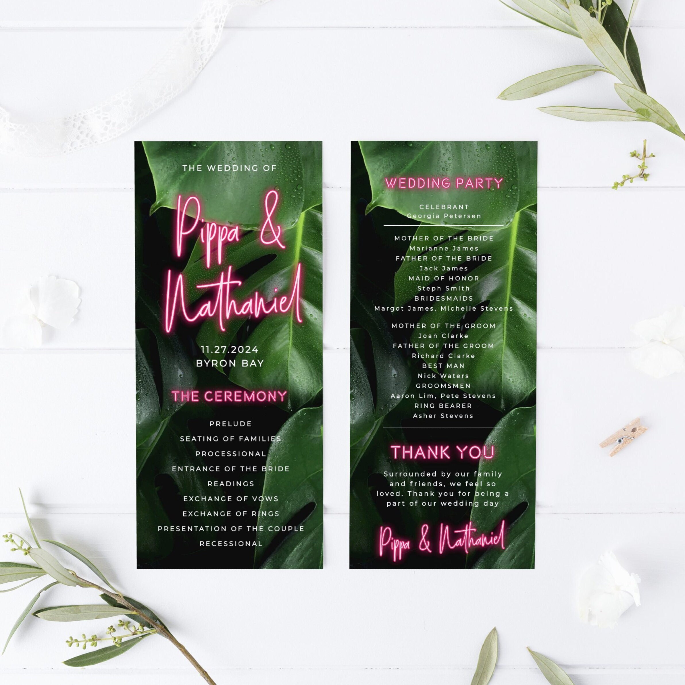 Neon Tropical Program Template Printable Beach Destination - Etsy