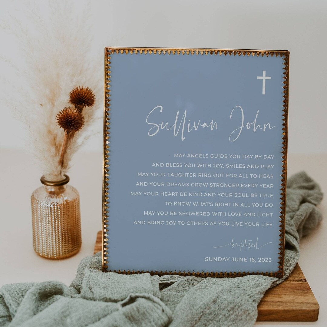 Dusty Blue Modern Baptism Prayer Sign Template, Printable Minimalist ...