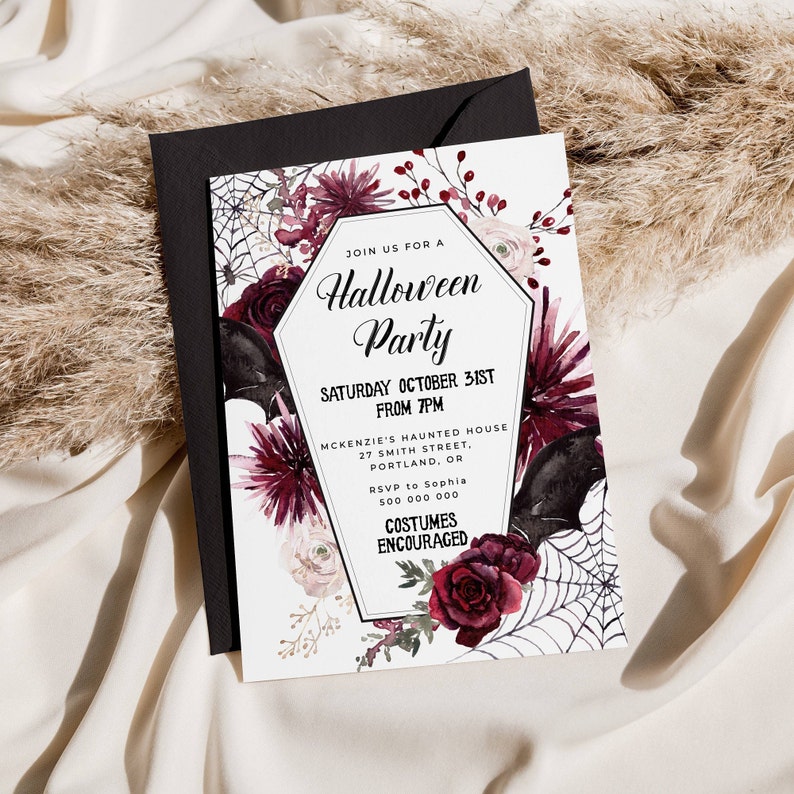 Adult Halloween Party Invitation Template Printable Floral - Etsy