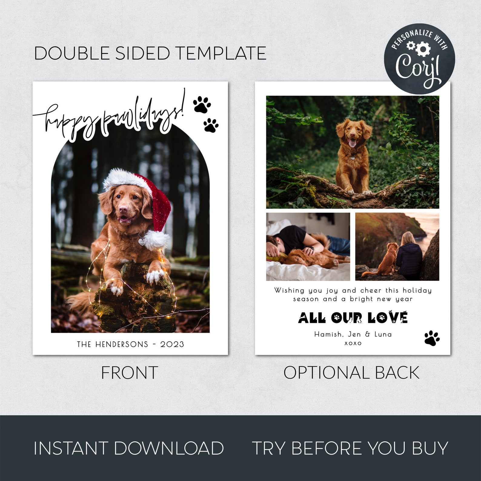 Pet Photo Holiday Card Template, Printable Dog Family Christmas Card ...