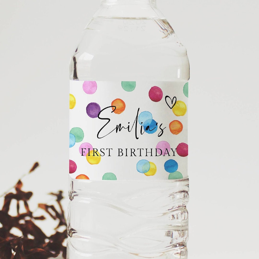 Watercolor Spots Water Bottle Label Template, Printable Birthday Baby ...
