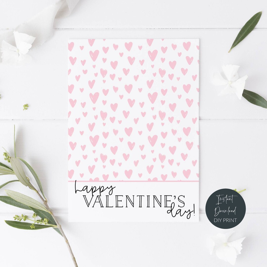 Printable Valentine's Day Mini Cookie Card, Pink Hearts Cookie Card ...