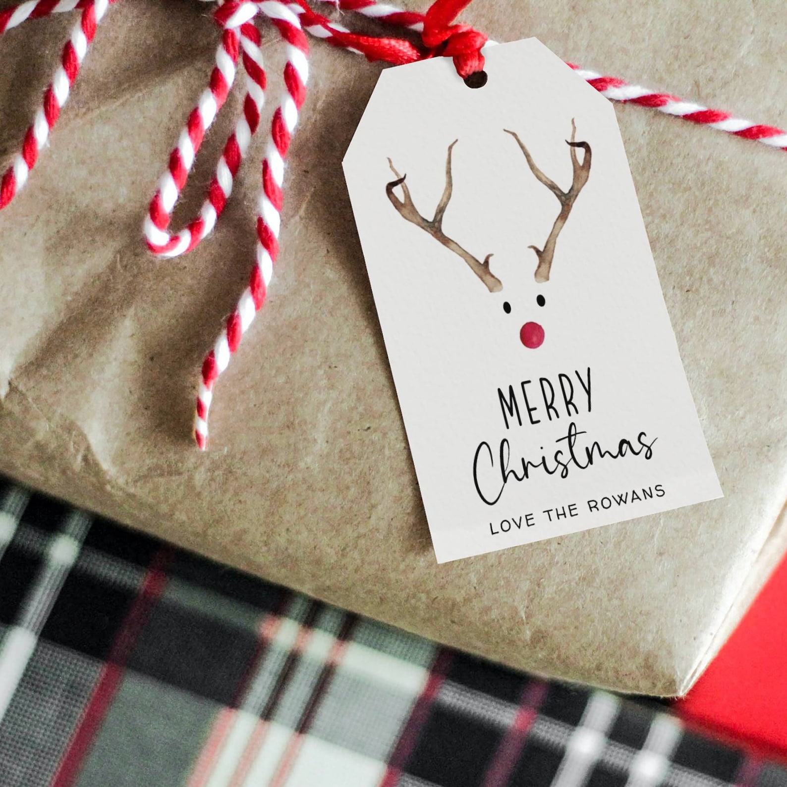 Reindeer Christmas Gift Tag Template Printable Cute Holiday - Etsy
