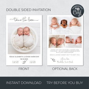 Twin Babies Birth Announcement Template, Printable Newborn Cards With ...