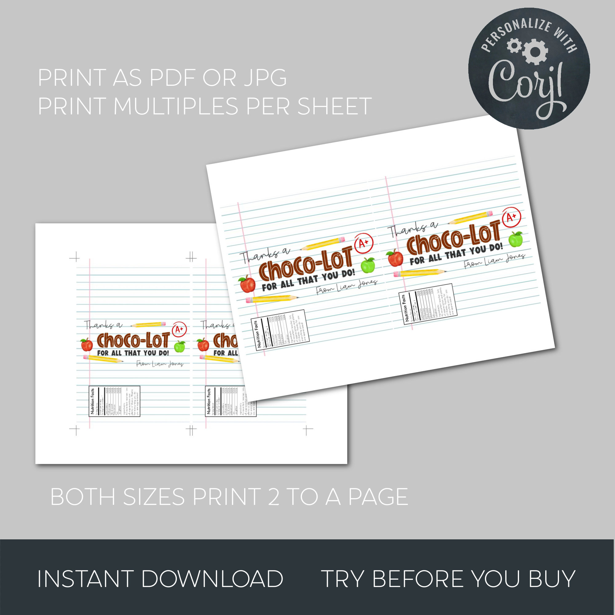 Teacher Appreciation Chocolate Bar Wrapper Template, Printable Thanks A ...