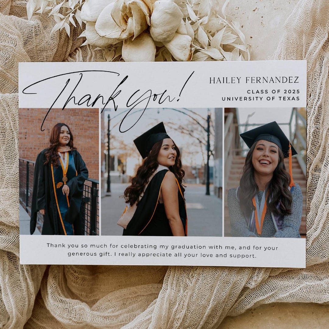 Graduation Photo Thank You Card Template, Printable Modern Graduate ...