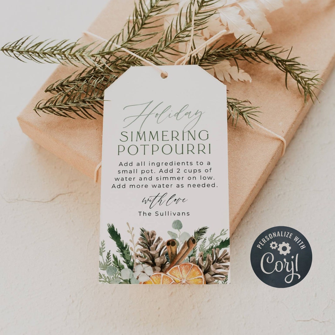 Holiday Simmering Potpourri Gift Tag Template, Printable Modern ...