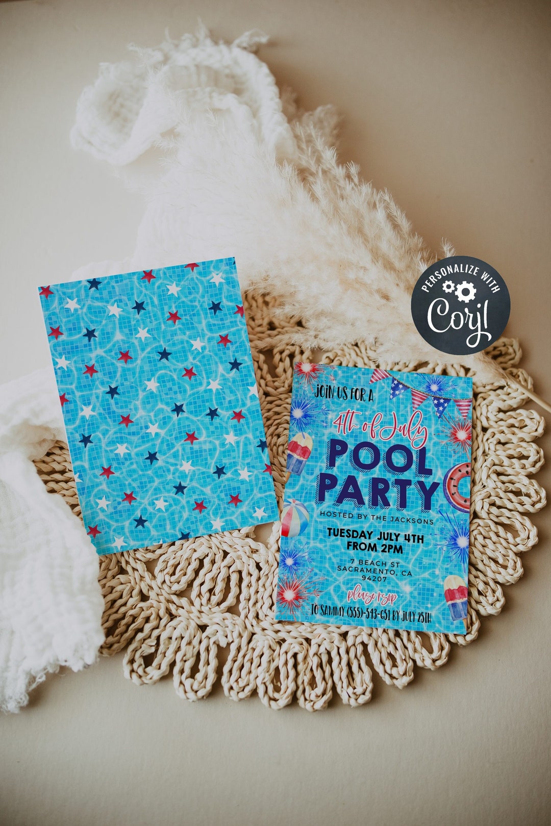 4th of July Pool Party Invitation Template Printable July - Etsy