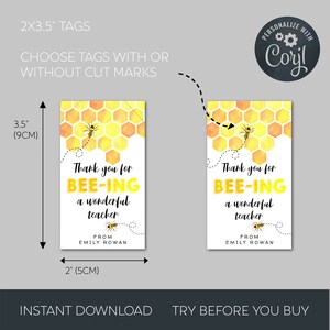 Printable Teacher Appreciation Gift Tag Template, Thank You for Bee-ing ...